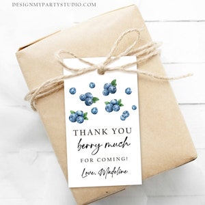 Editable Blueberry Favor Tags Berry First Birthday Blueberries Thank ...