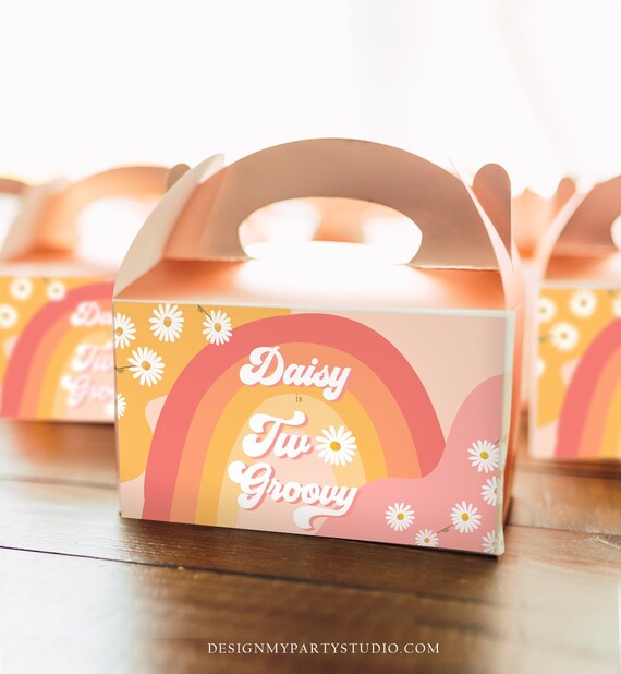 Editable Groovy Birthday Party Gable Box Favor Label Hippie 70's Gift ...