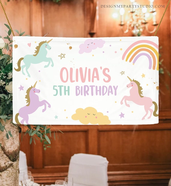 Editable Unicorn Backdrop Banner Pastel Unicorn Birthday Girl Magical ...