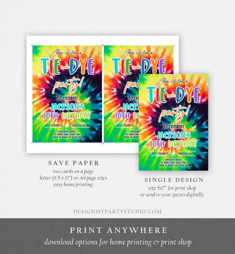Editable Tie Dye Birthday Invitation Tie Dye Party Invite Boy - Etsy