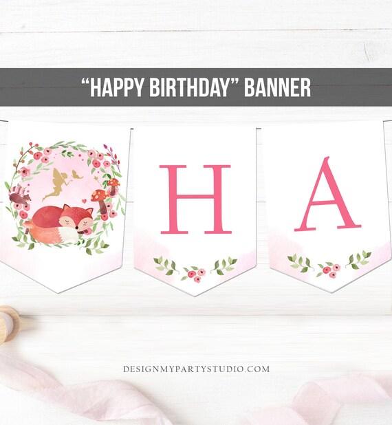 Happy Birthday Banner Woodland Fairy Birthday Banner Magical Enchanted ...