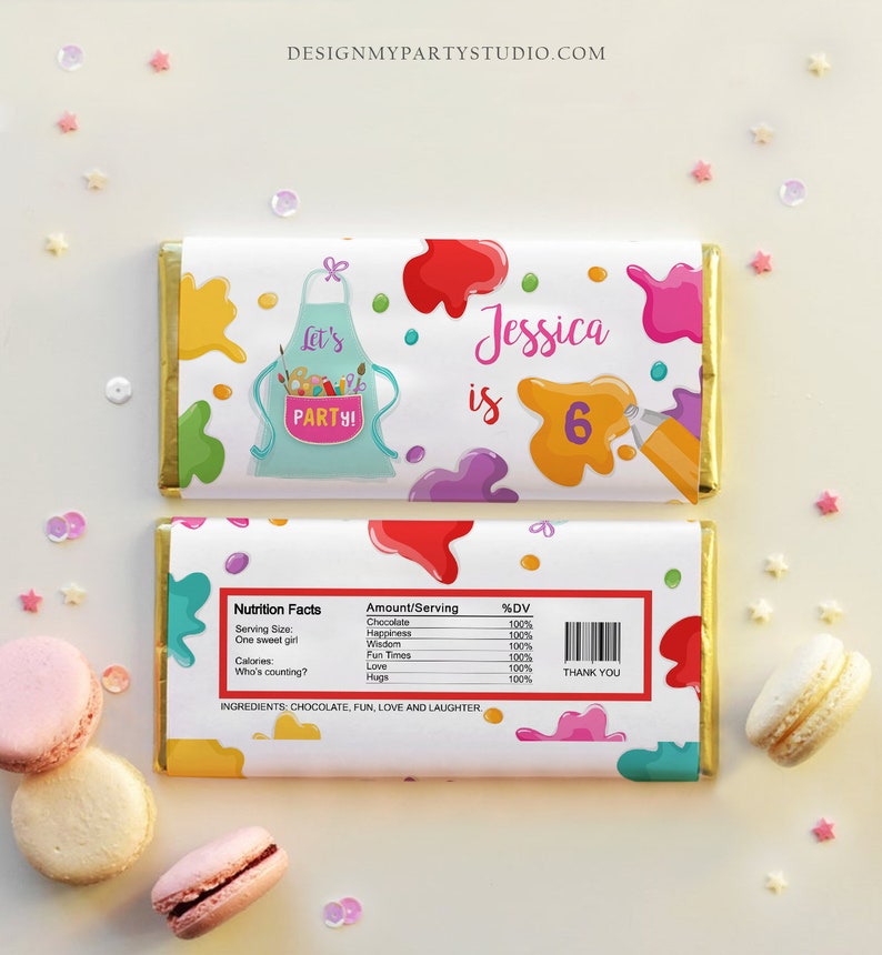 Editable Art Party Chocolate Bar Labels Candy Bar Wrapper - Etsy