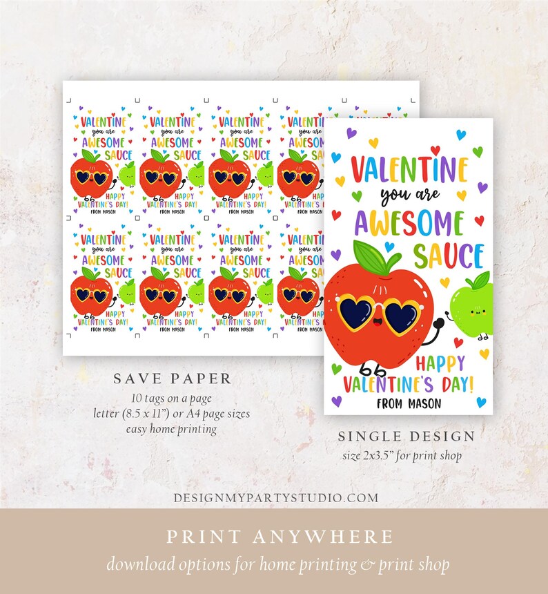 Editable You're Awesome Sauce Valentines Day Gift Tag Applesauce Fruit ...
