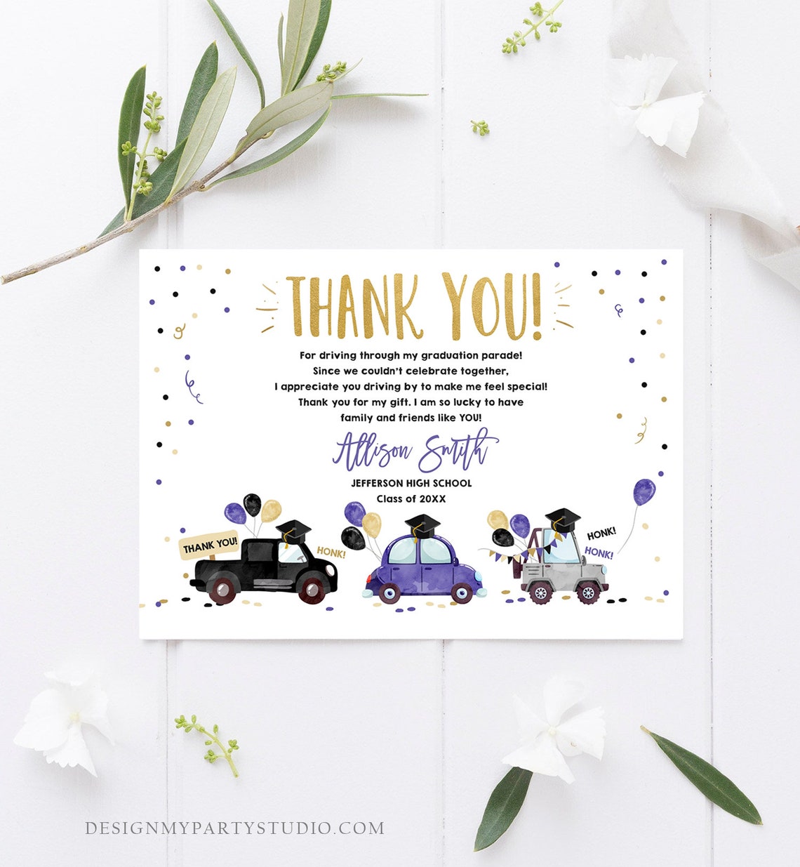 Editable Drive By Graduation Parade Thank You Card Drive | Etsy