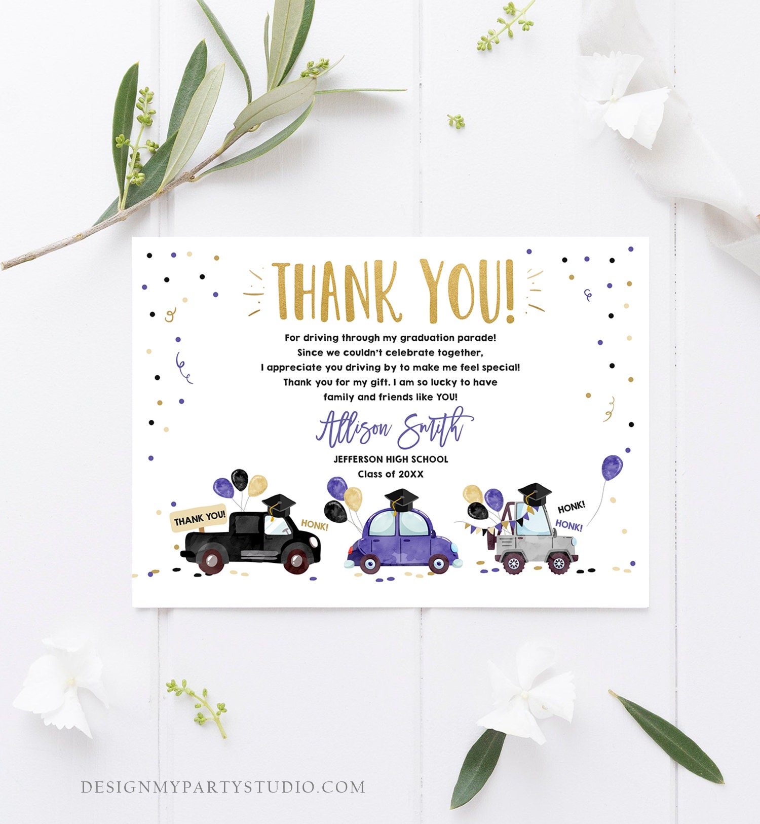 Editable Drive By Graduation Parade Thank You Card Drive | Etsy