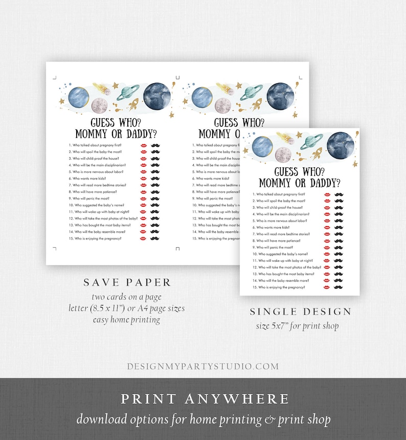 Editable Mommy or Daddy Baby Shower Game Guess Who Outer Space Planets ...