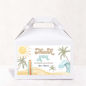 Editable Surf Gable Box Favor Label Surf Birthday Favor Box Label Boy ...