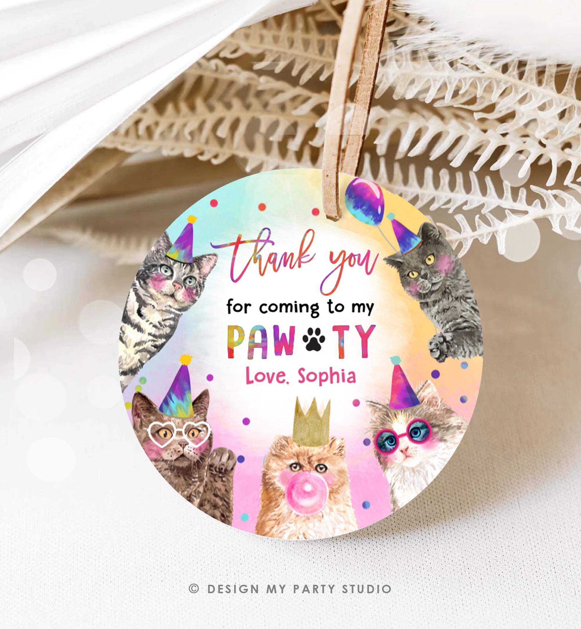 Editable Cats Birthday Favor Tag Kitten Birthday Thank You Tag Stickers ...