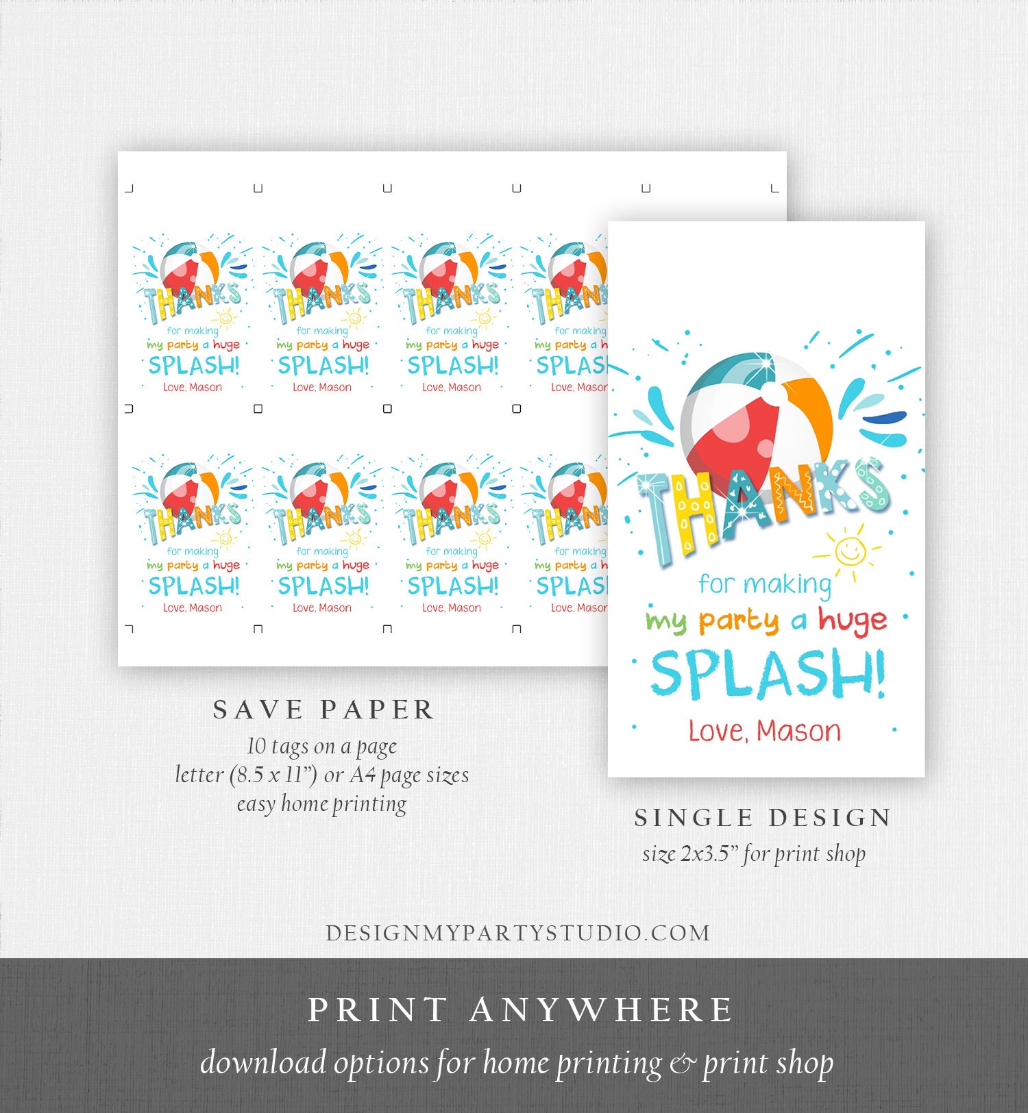 Editable Pool Party Favor Tag Splish Splash Birthday Bash - Etsy