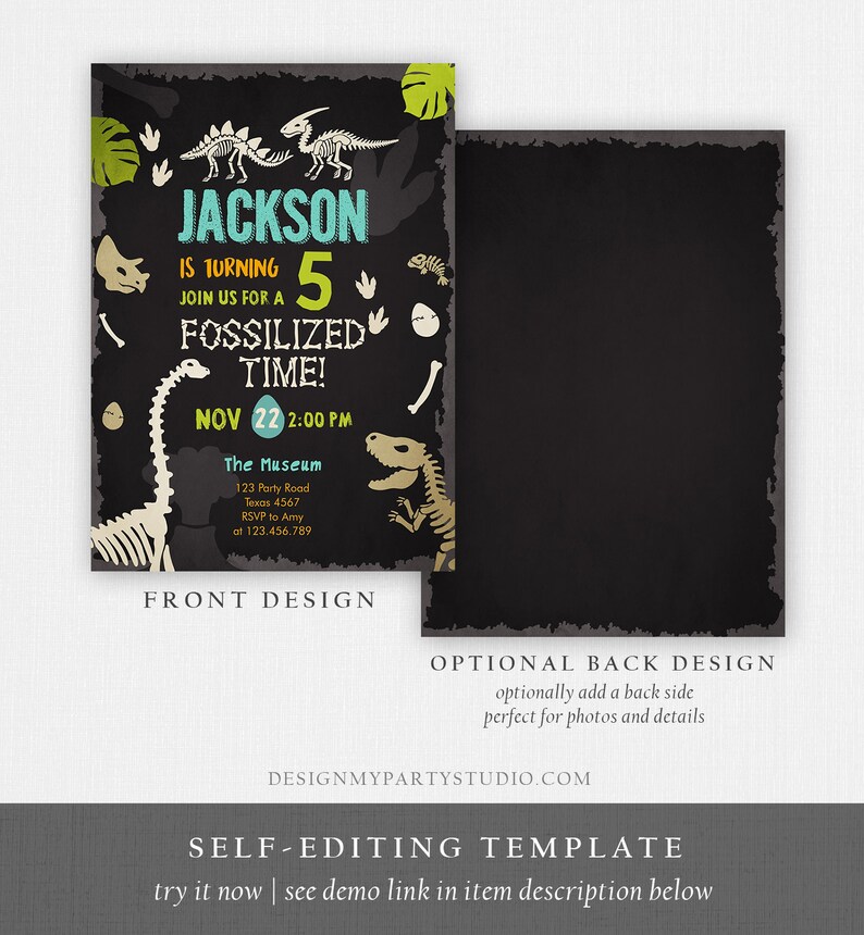Editable Fossil Birthday Invitation Dino Dig Party Prehistoric - Etsy