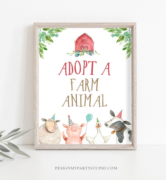 Adopt a Farm Animal Party Sign Farm Birthday Sign Favors | Etsy