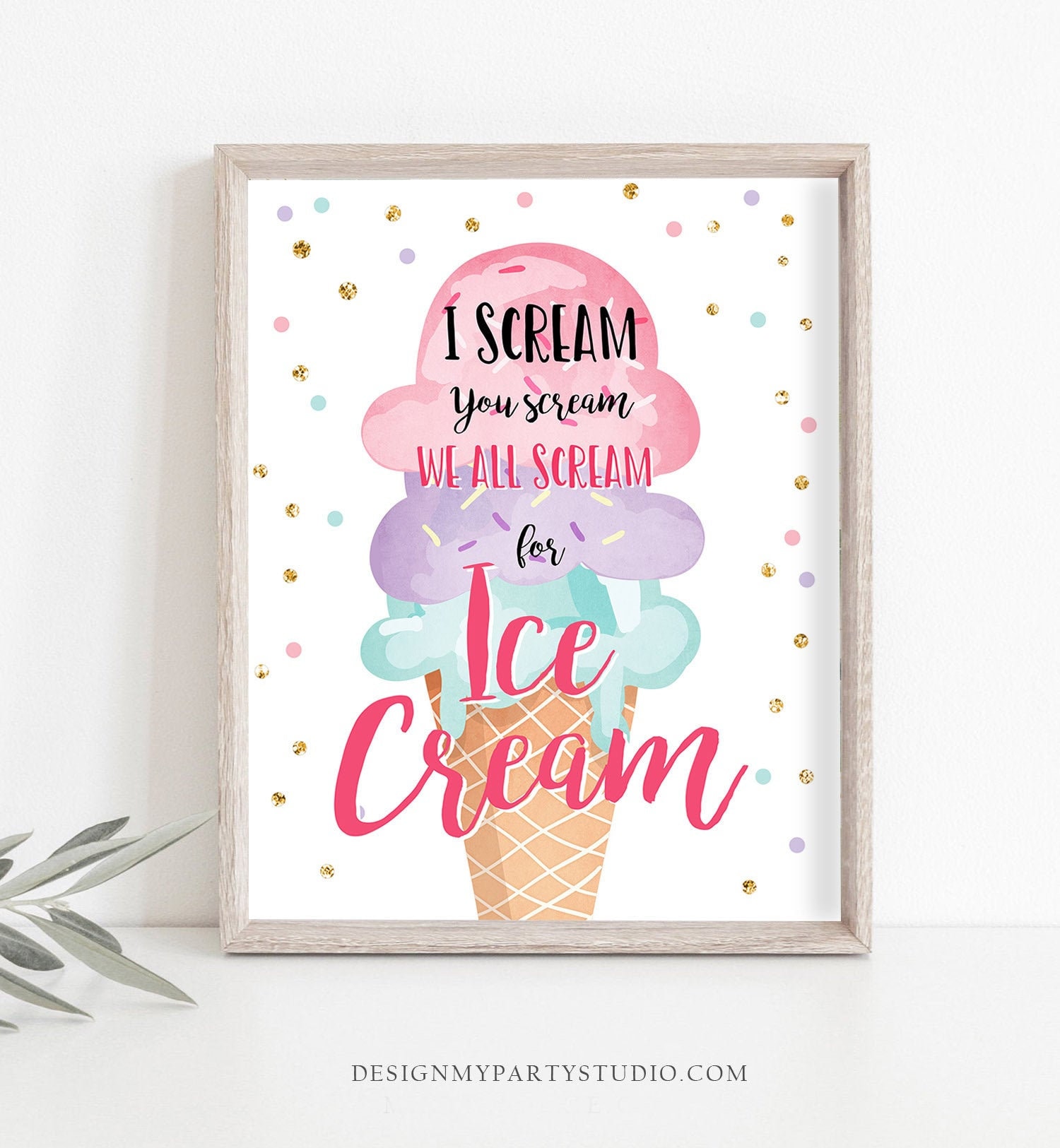 Ice Cream Sign I Scream You Scream We All Scream for Ice Cream Birthday ...