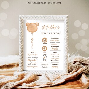 Editable Teddy Bear 1st Birthday Milestones Sign Teddy Bear Picnic ...