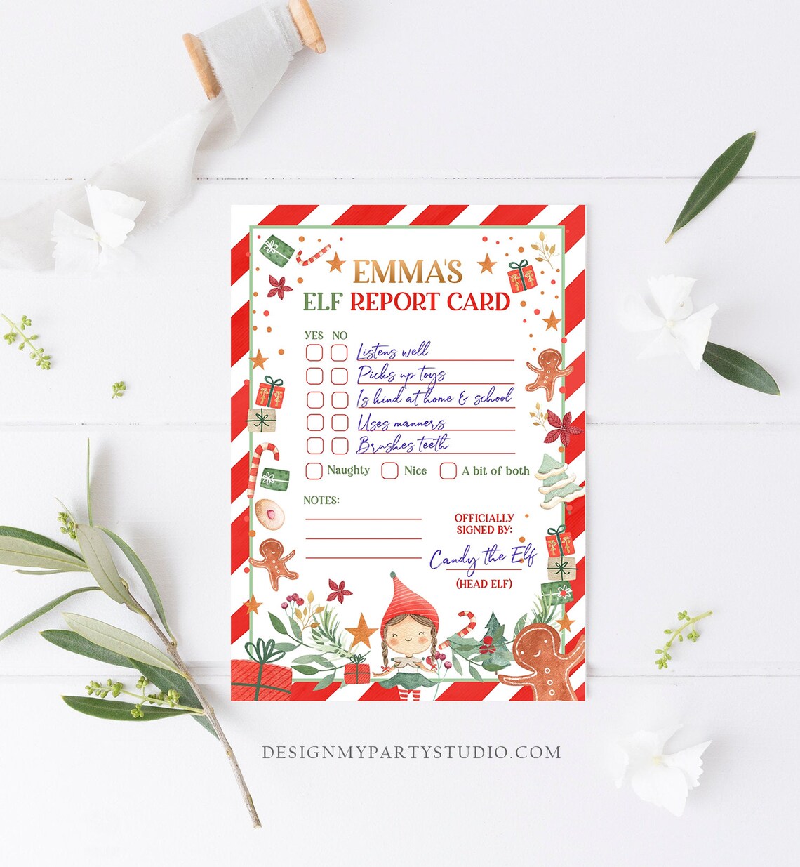 Editable Elf Report Card Personalized Girl Christmas Elf Letter From ...