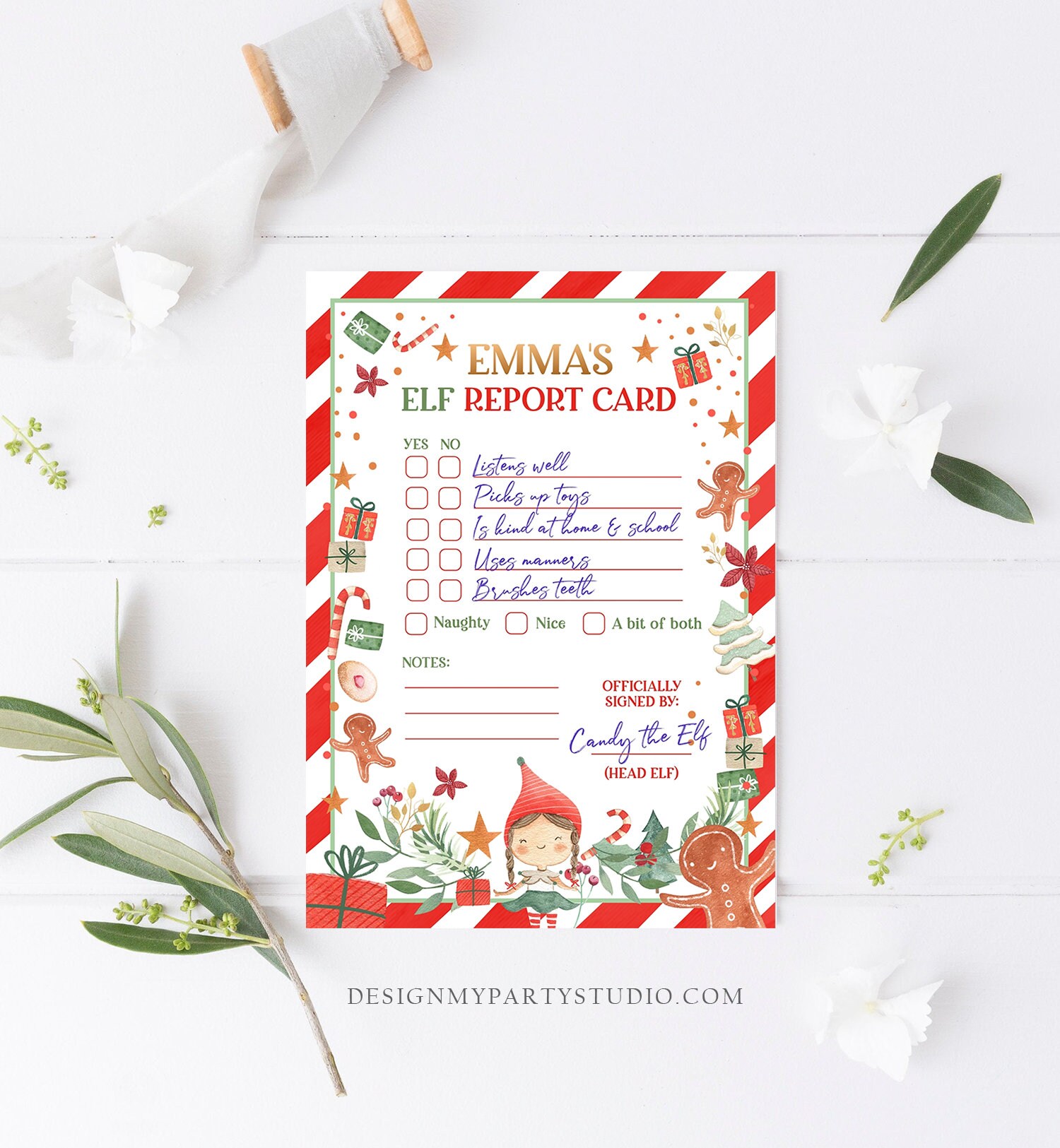 Editable Elf Report Card Personalized Girl Christmas Elf - Etsy