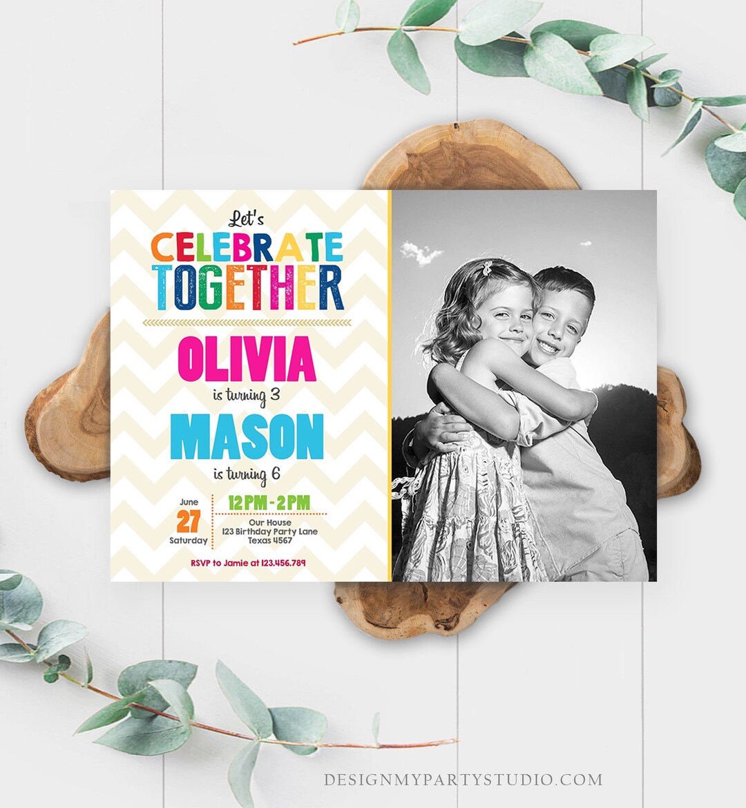 Editable Siblings Birthday Invitation Twins Birthday Party Joint ...