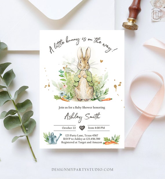 Editable Peter Rabbit Baby Shower Invitation Gender Neutral Rustic ...