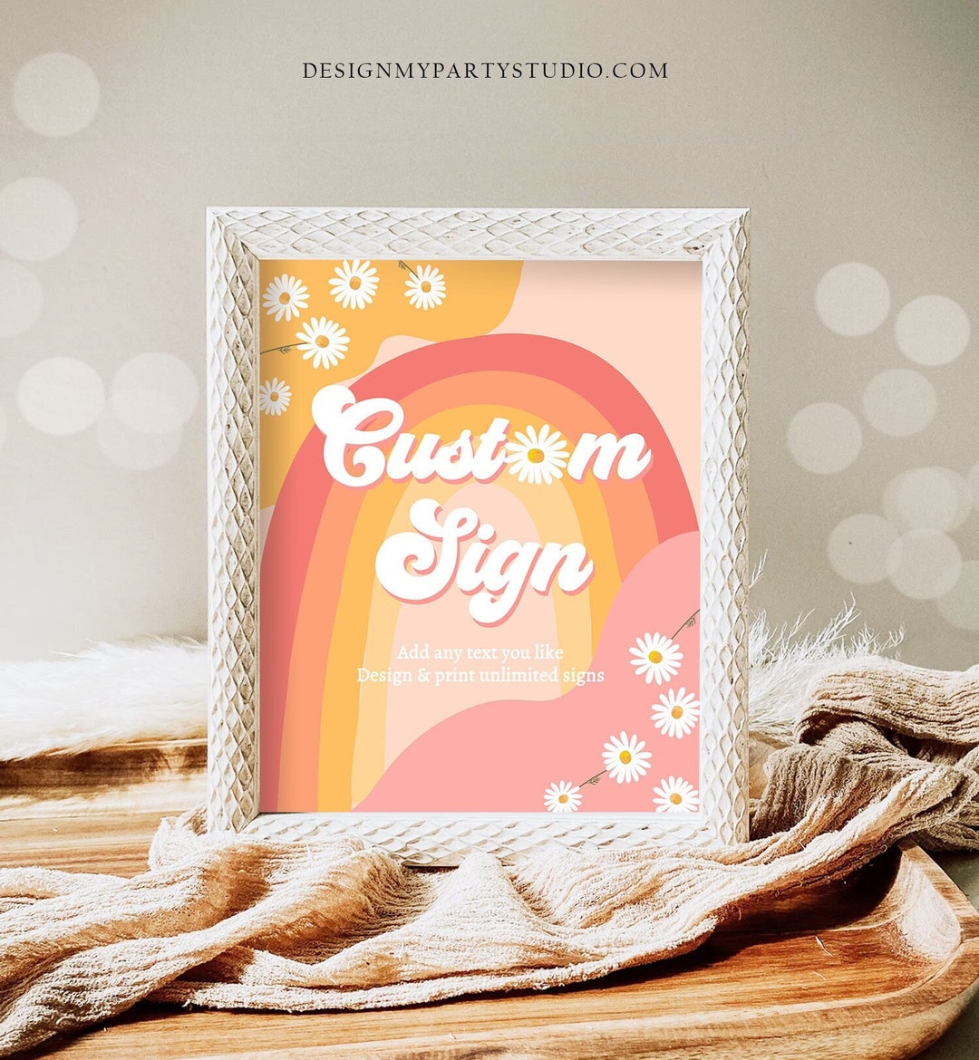 Editable Custom Sign Retro Groovy Birthday Party Groovy Pink Baby ...