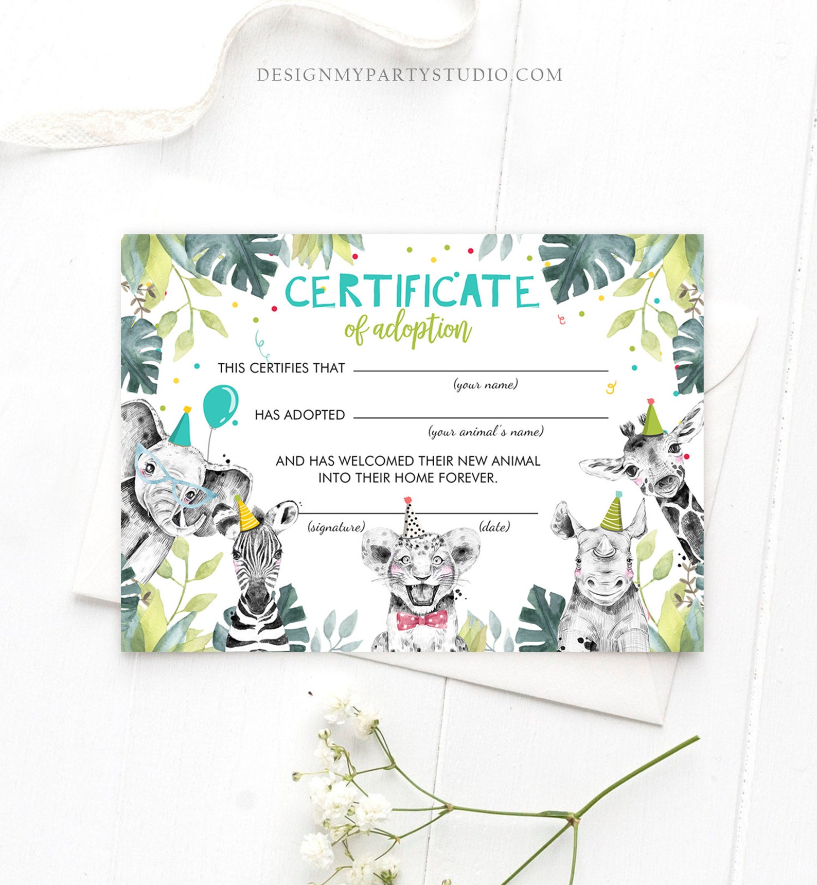 Adopt an Animal Adoption Certificate Safari Animals Adoption Wild One ...