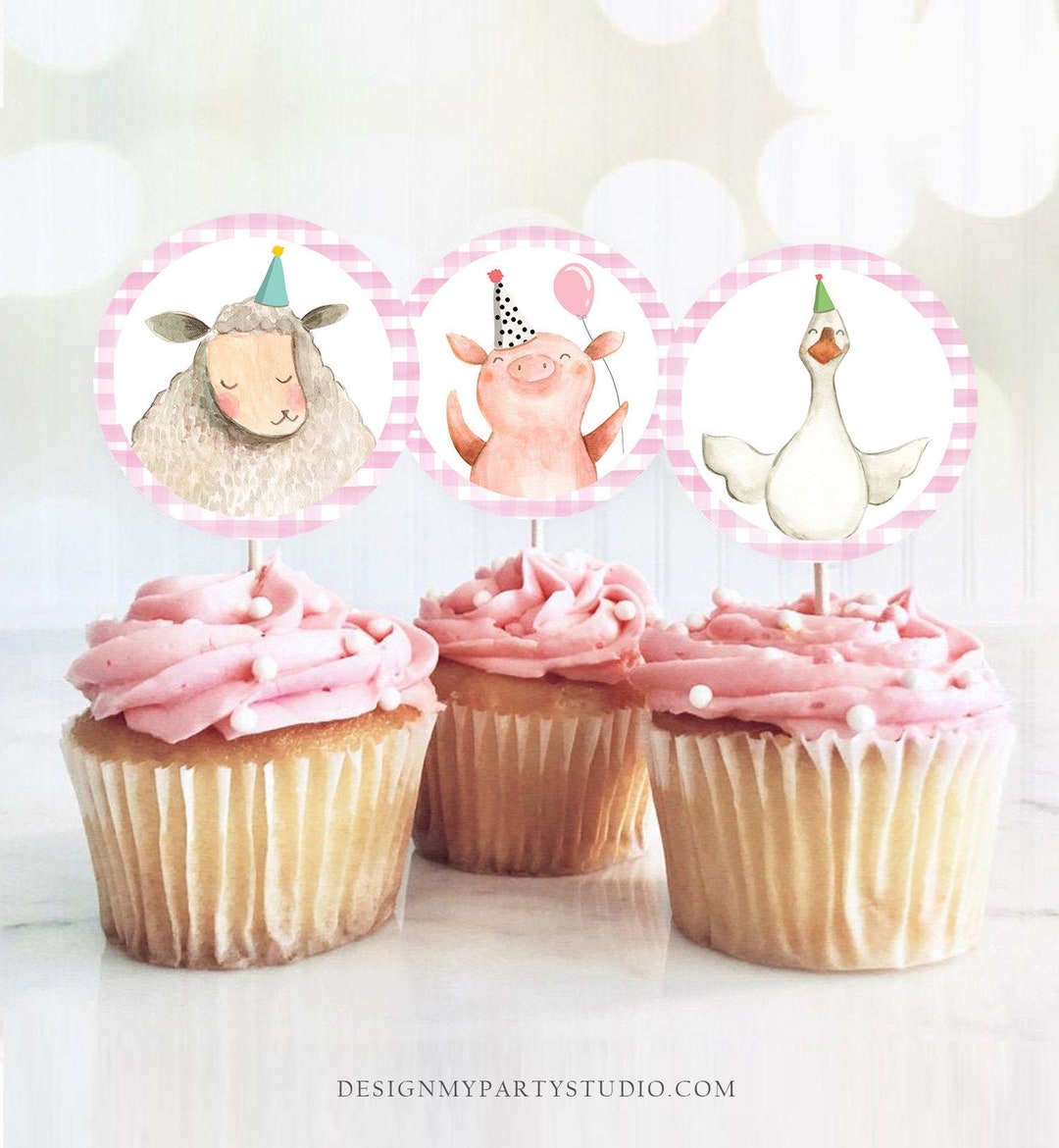 Barnyard Birthday Cupcake Toppers Favor Tags Farm Birthday Party ...