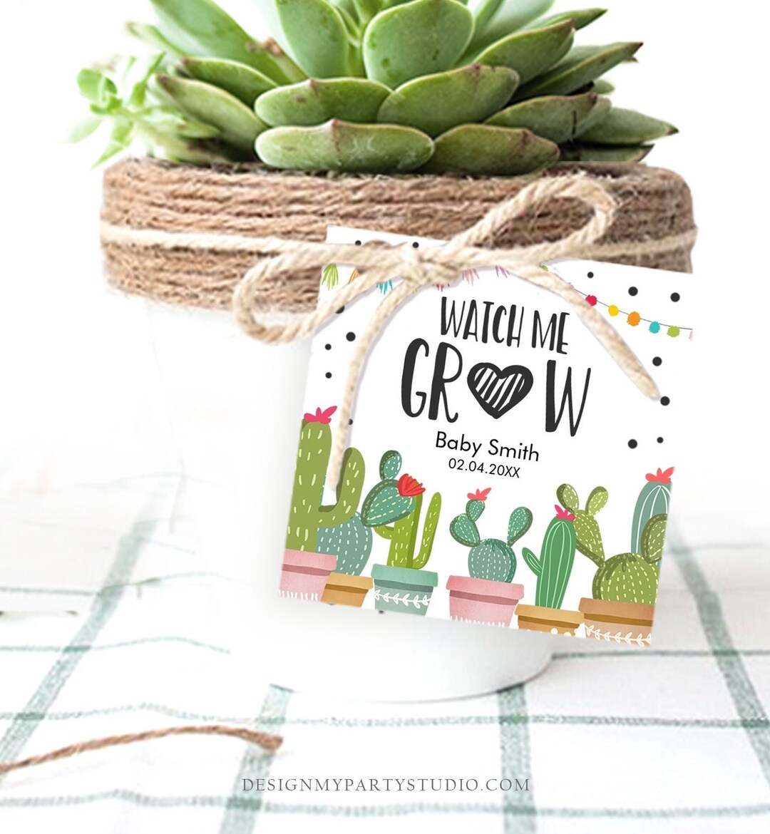 Editable Watch Me Grow Tag Fiesta Cactus Favor Thank You Baby Shower ...
