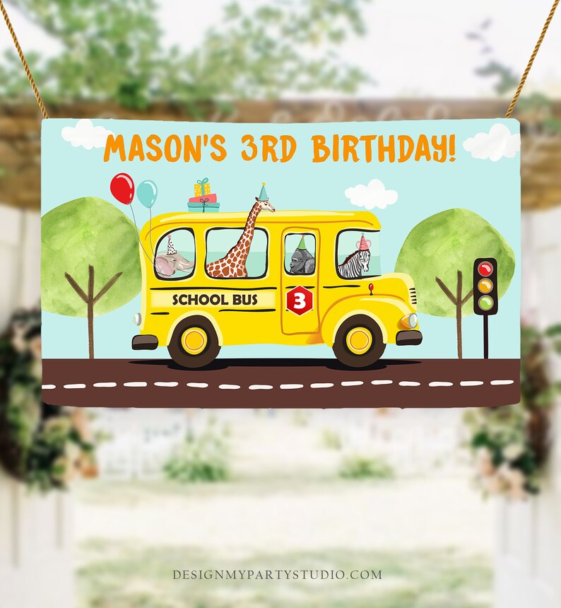 Editable Wheels on the Bus Backdrop Banner School Bus Birthday - Etsy
