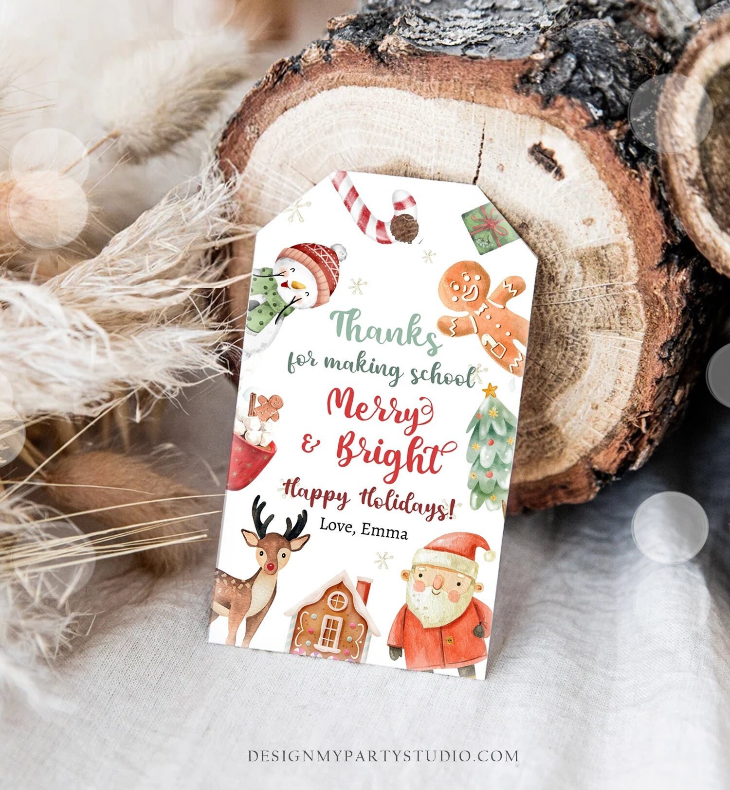 Editable School Merry and Bright Tag Christmas Gift Tag - Etsy