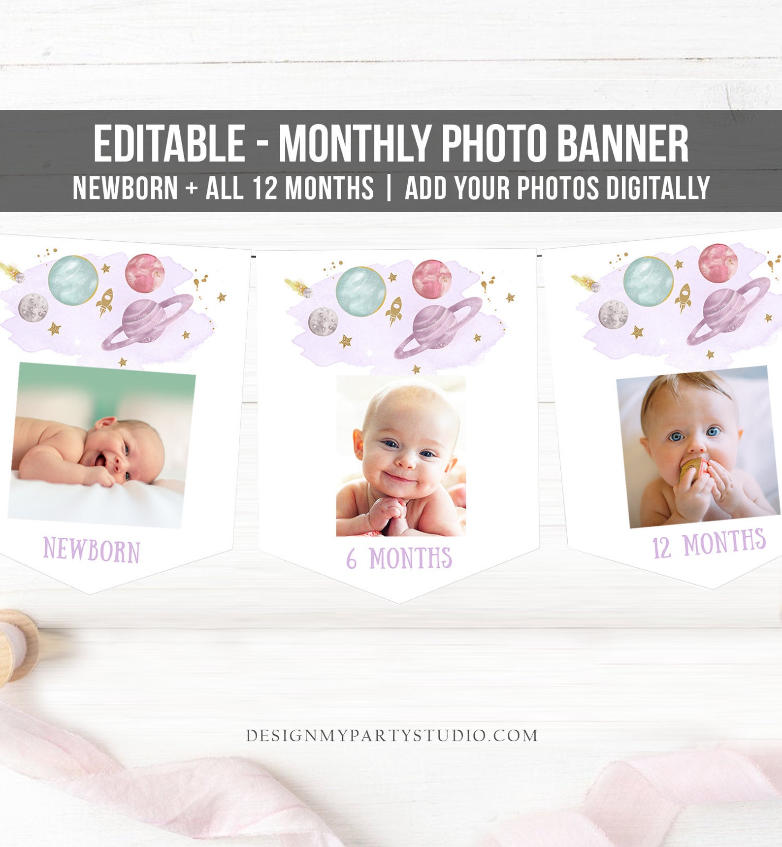 Editable Outer Space Birthday Banner Monthly Photo Banner - Etsy