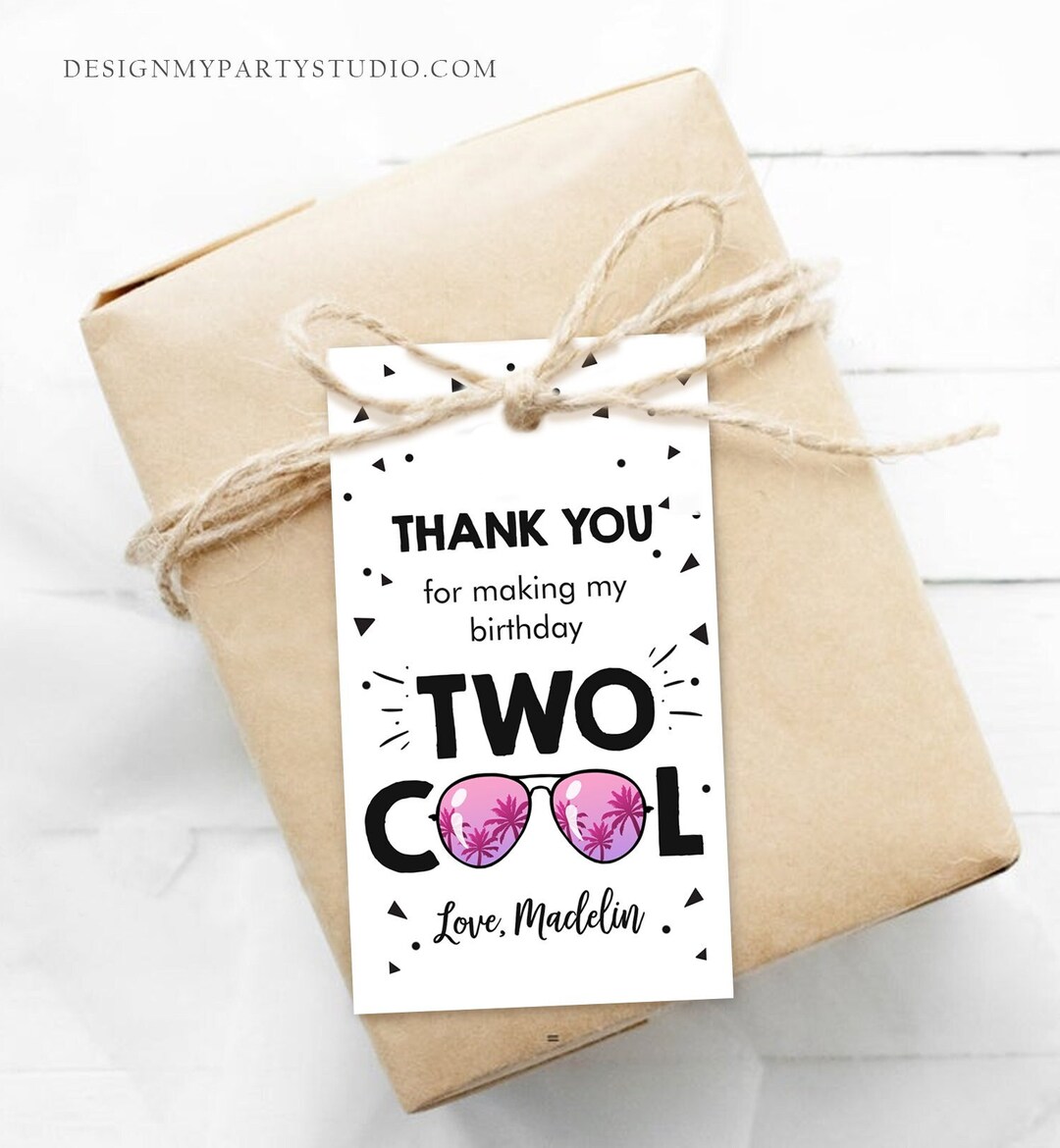 Editable Two Cool Favor Tags Birthday Thank You Tags Girl Second ...
