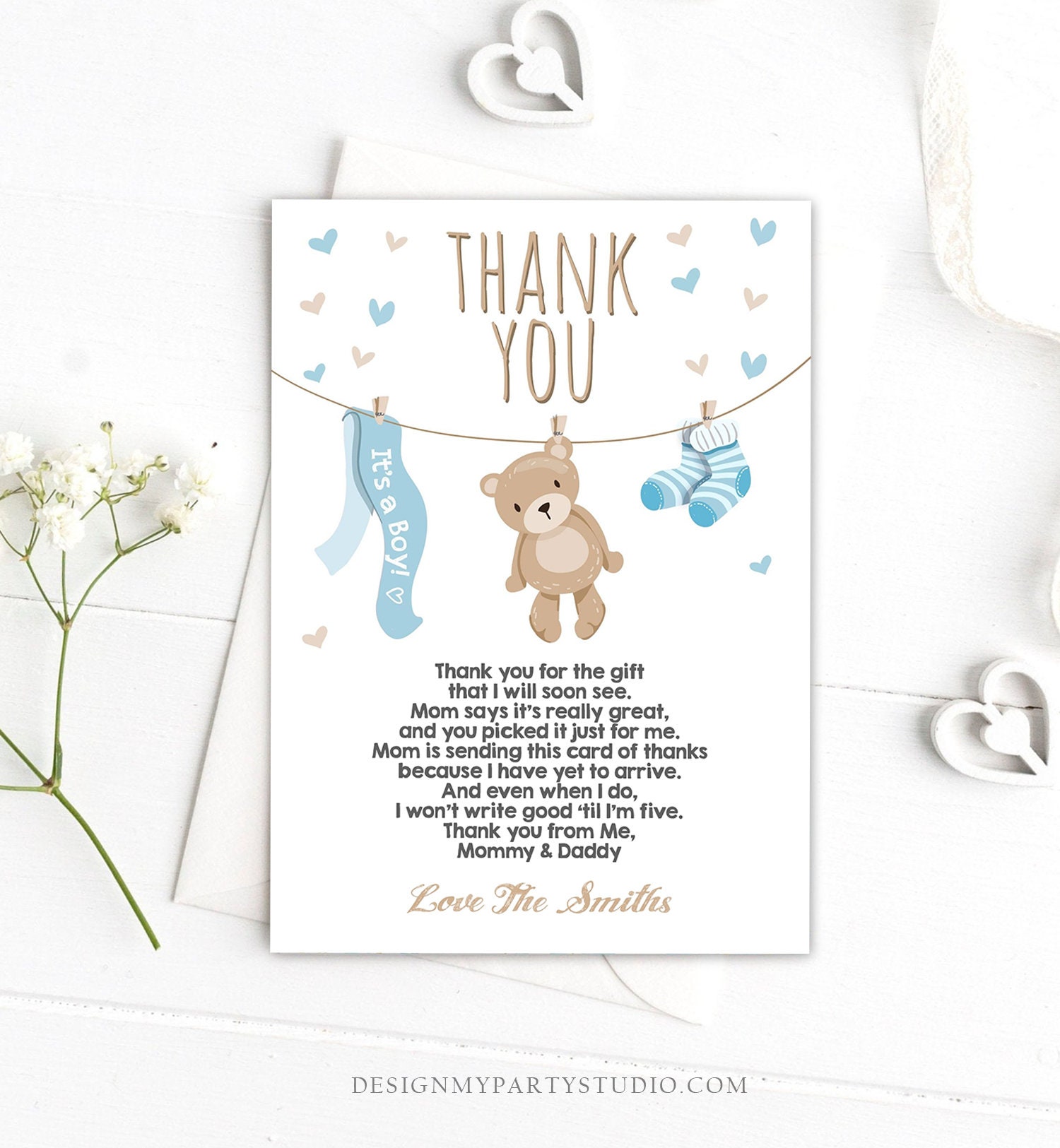 Editable Baby Shower Thank You Card Teddy Bear Thank You Note Etsy UK