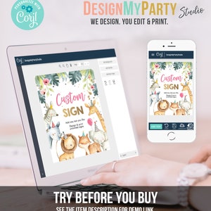 Editable Custom Sign Party Animals Sign Wild One Animals Decor Zoo ...