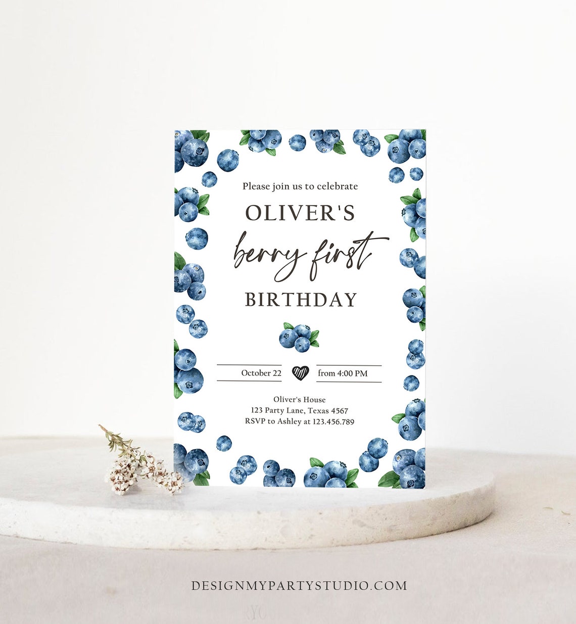 Editable Blueberry Birthday Invitation First Birthday Berry Sweet Boy ...
