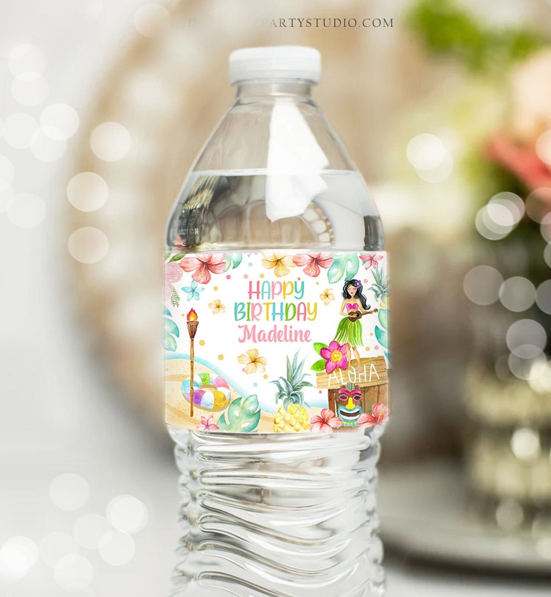 Editable Luau Water Bottle Labels Luau Birthday Tropical Party Aloha ...