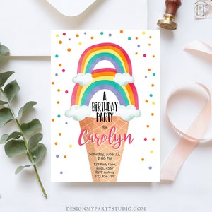 Editable Rainbow Ice Cream Birthday Invitation First Birthday Party ...