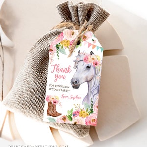 Editable Cowgirl Favor Tags Tags Horse Birthday Party Favor Thank You ...