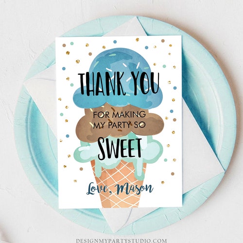Editable Ice Cream Thank You Card Ice Cream Birthday Thank You - Etsy