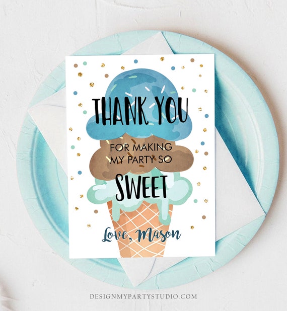 Editable Ice Cream Thank You Card Ice Cream Birthday Thank You Note Boy ...
