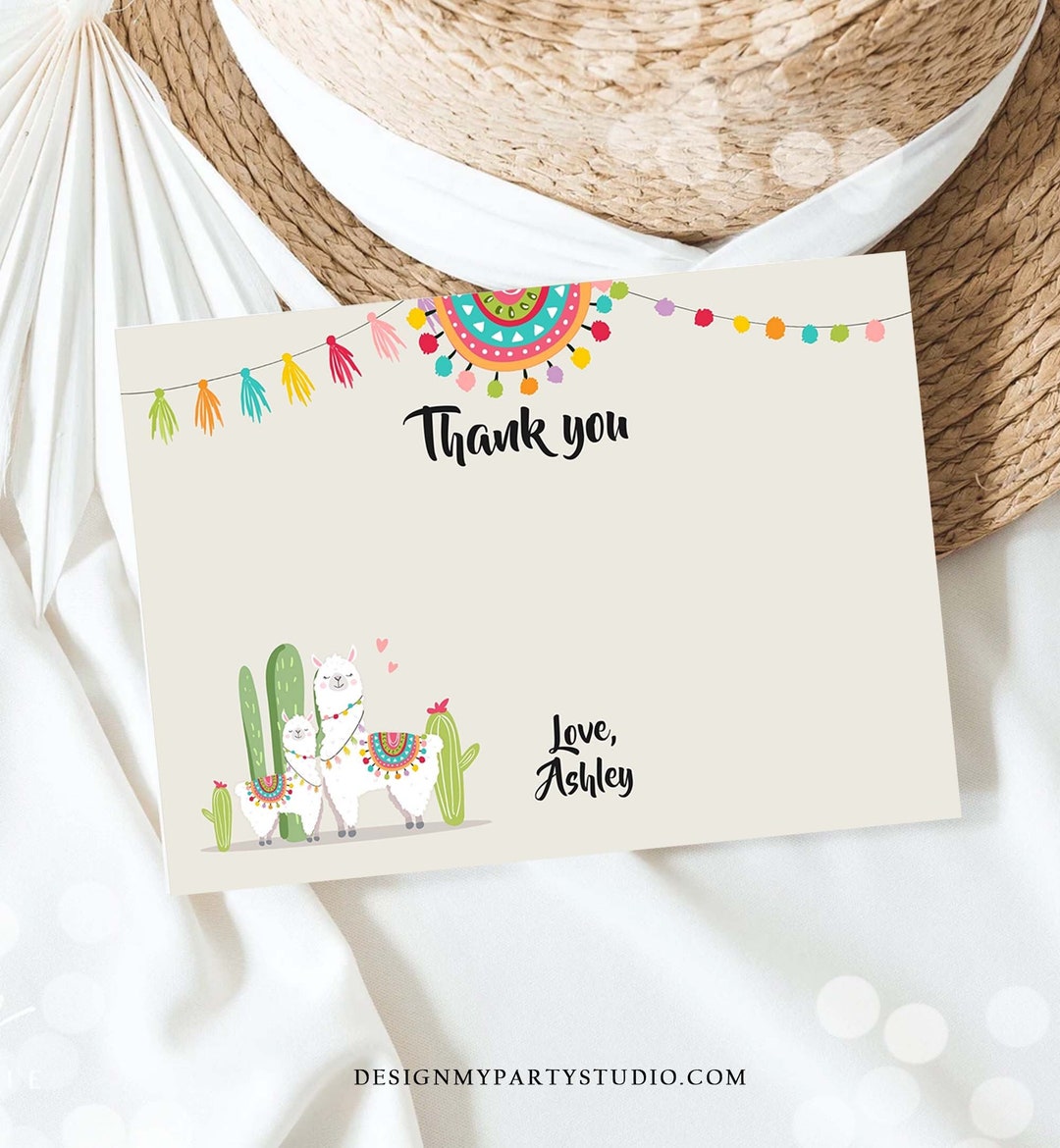Editable Llama Thank You Card Fiesta Mexican Baby Shower Thank You Note ...