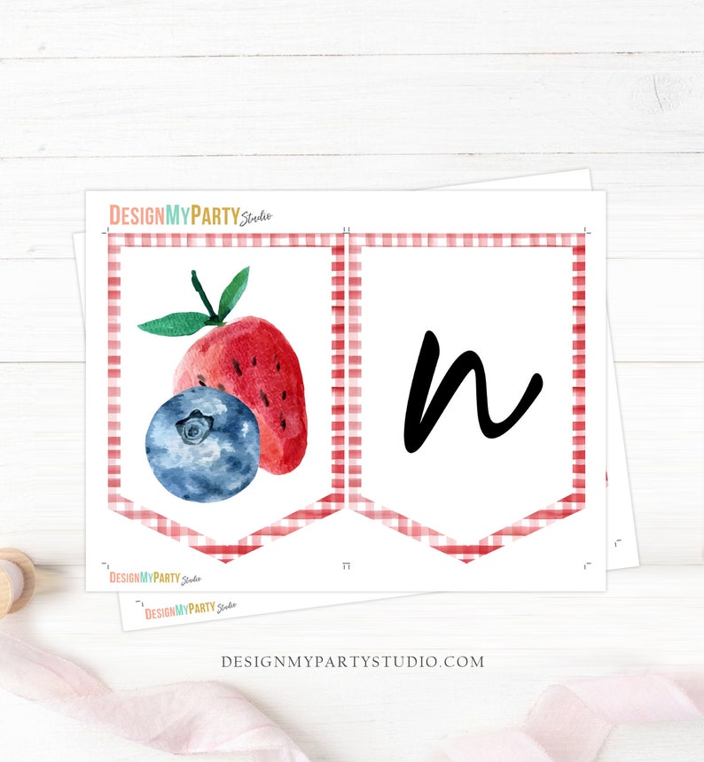 Strawberry Blueberry High Chair Banner Berry Sweet First Birthday 1st ...