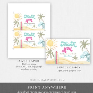Editable Surf Gable Box Favor Label Surf Birthday Favor Box Label ...