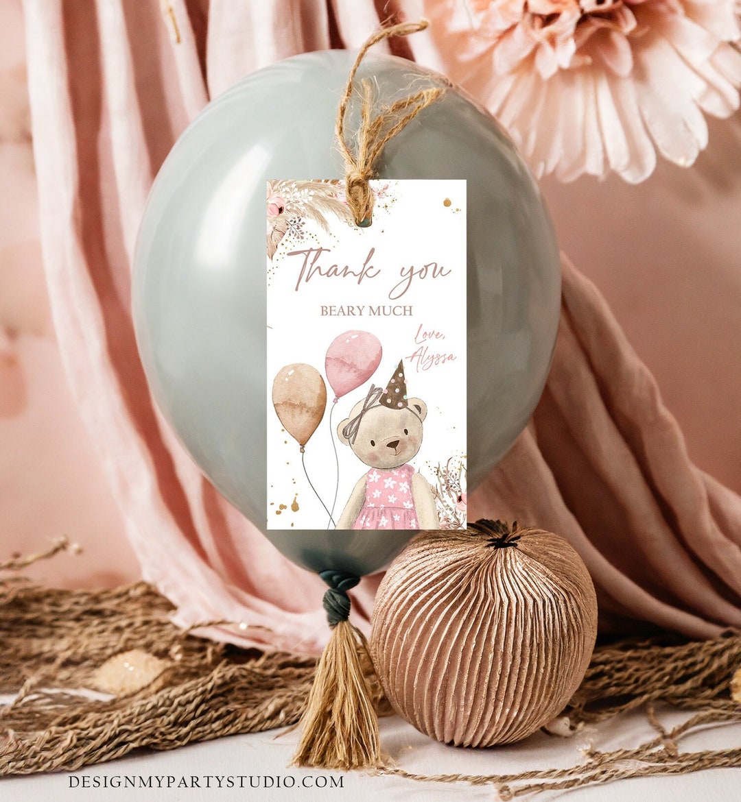 Editable Boho Teddy Bear Favor Tags Thank You Beary Much Tag Teddy Bear ...
