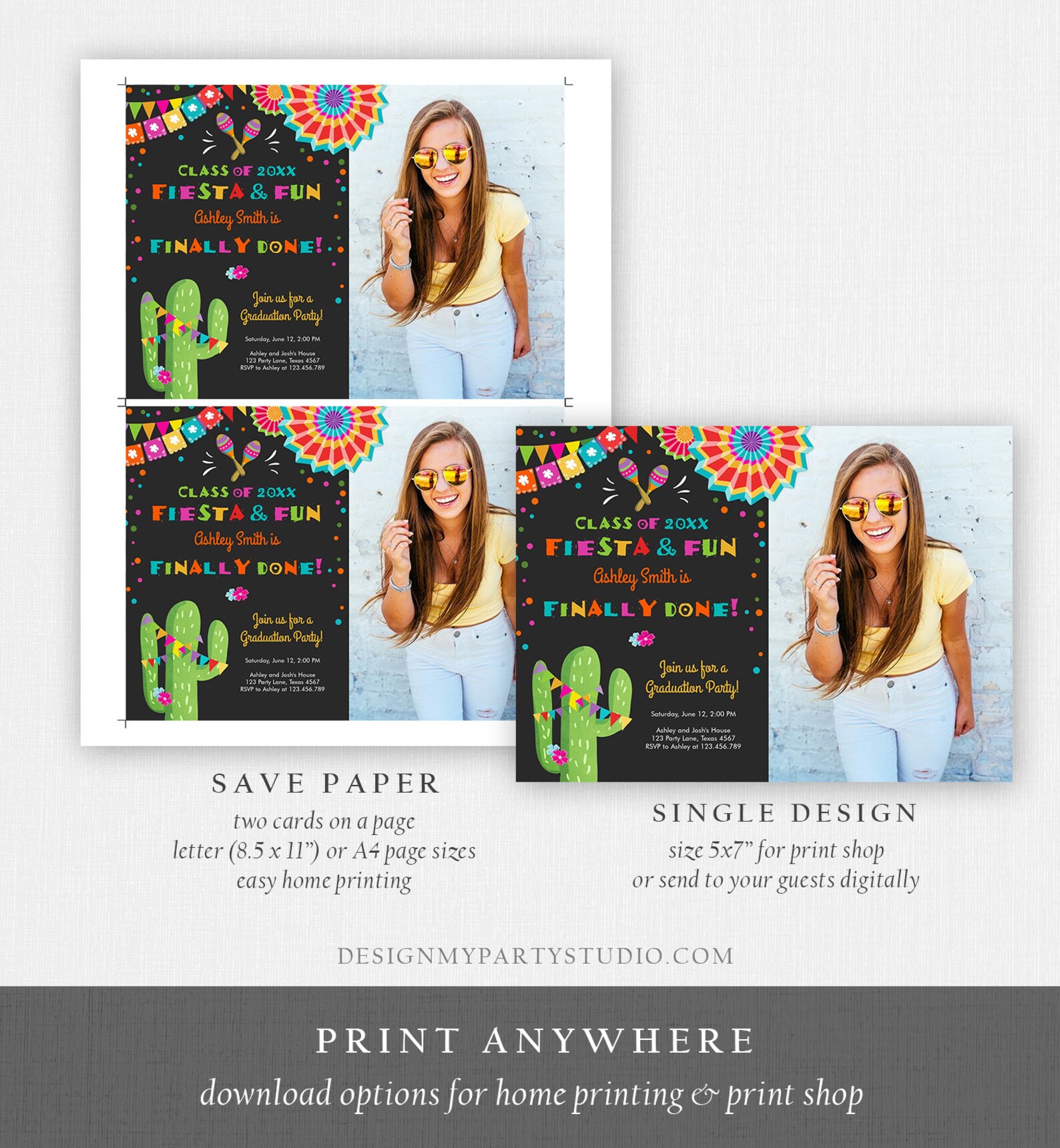 Editable Fiesta and Fun Graduation Party Invitation Finally - Etsy