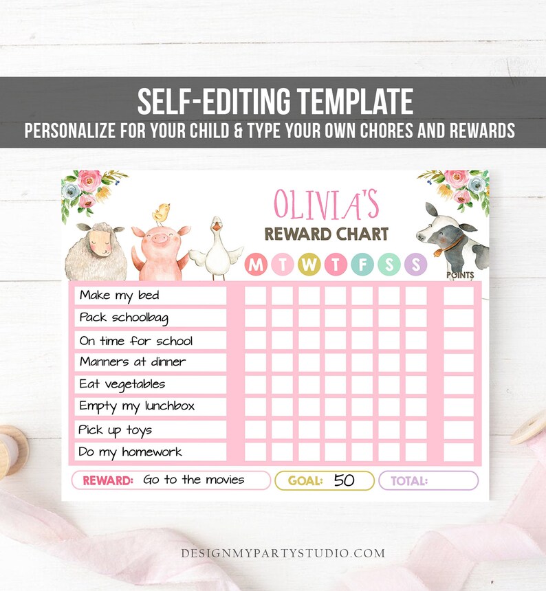 Editable Farm Animals Reward Chart Daily Routine Chart for - Etsy