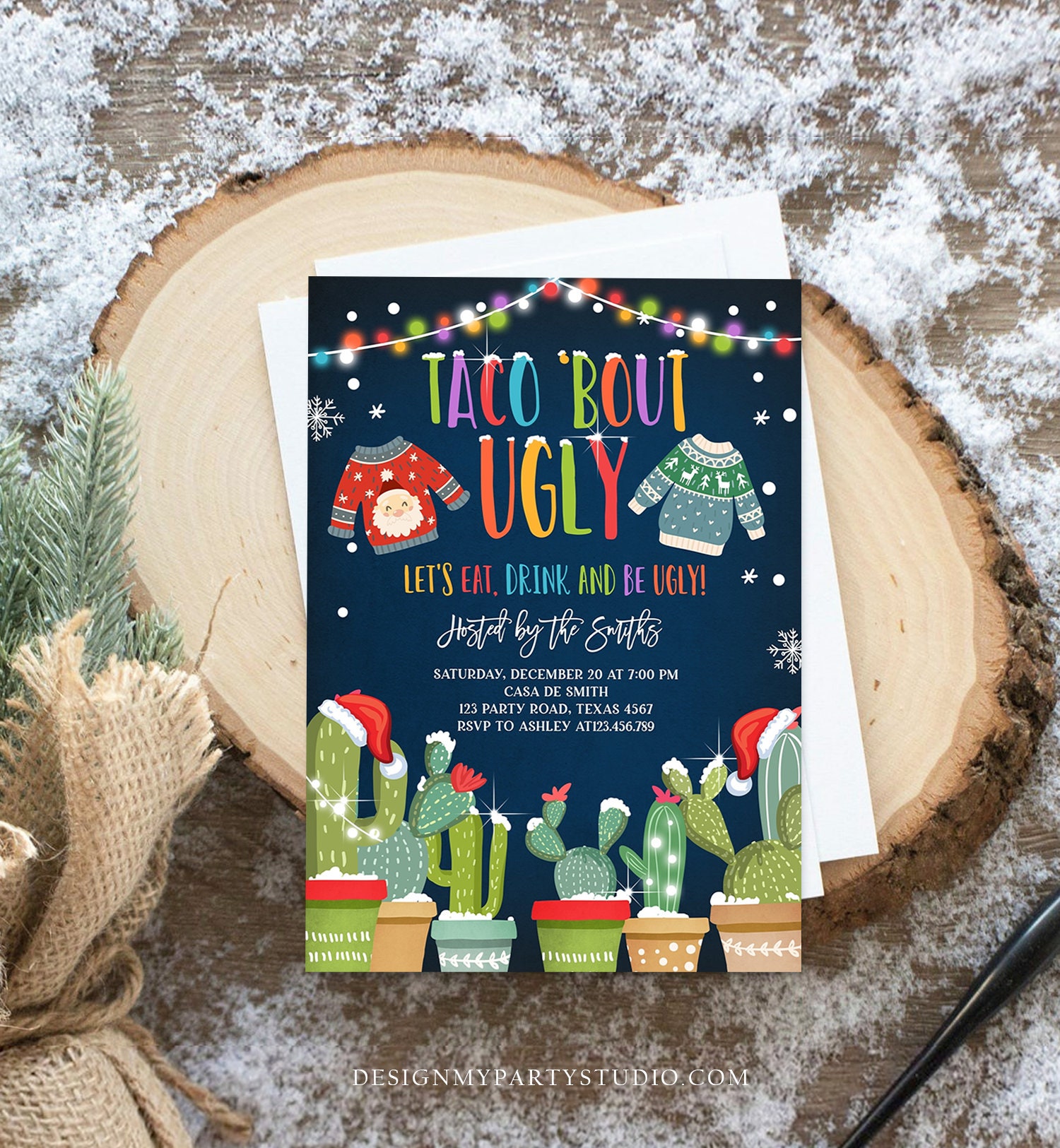 Editable Taco Bout Ugly Sweater Christmas Invitation Fiesta - Etsy