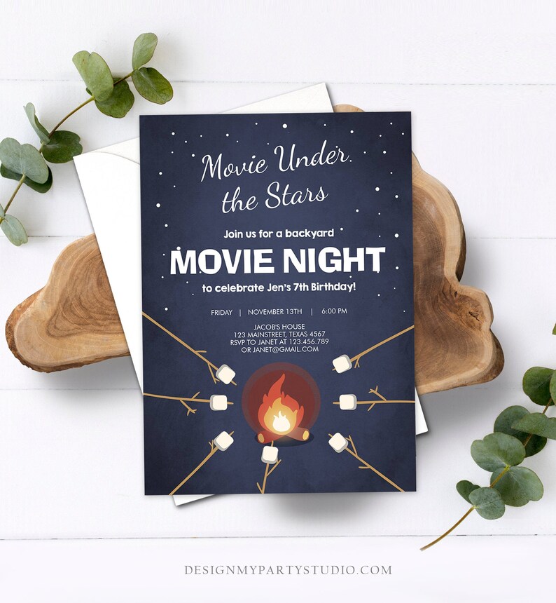 Editable Movie Night Birthday Invitation Under the Stars | Etsy