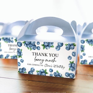 Editable Blueberry Gable Gift Box Label 1st Birthday Berry Favors Treat ...
