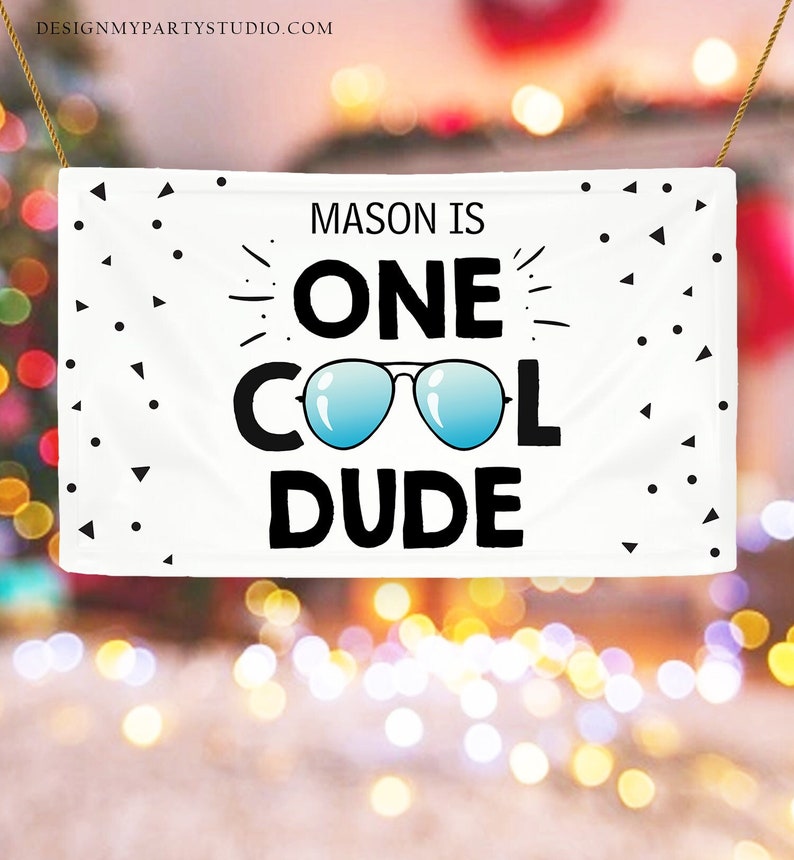 Editable One Cool Dude Backdrop Banner Boy First Birthday - Etsy