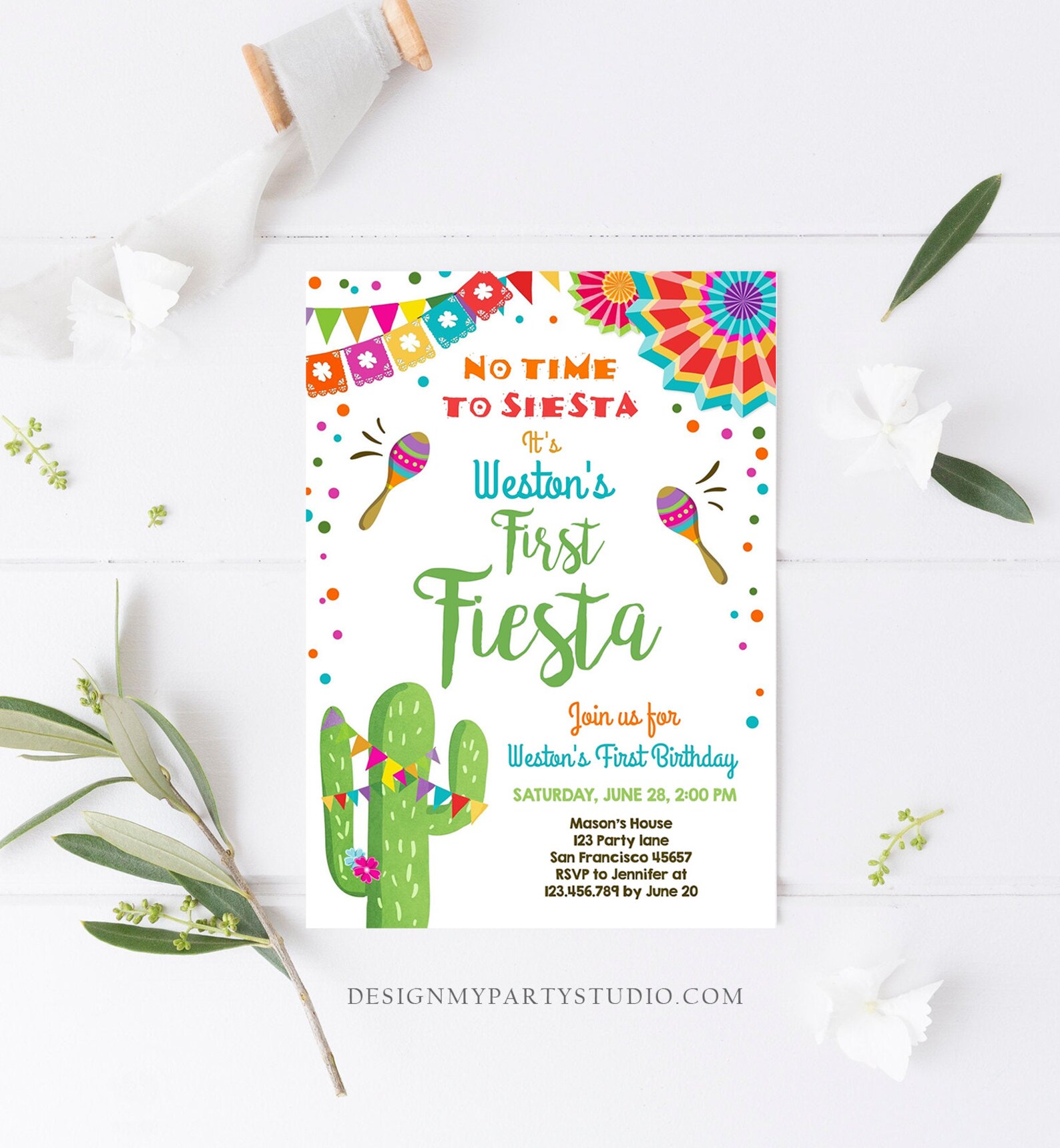 Editable First Fiesta Birthday Invitation Let's Fiesta No - Etsy
