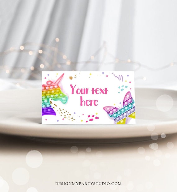Editable Pop It Party Food Label Fidget Toy Birthday Place Card Tent ...