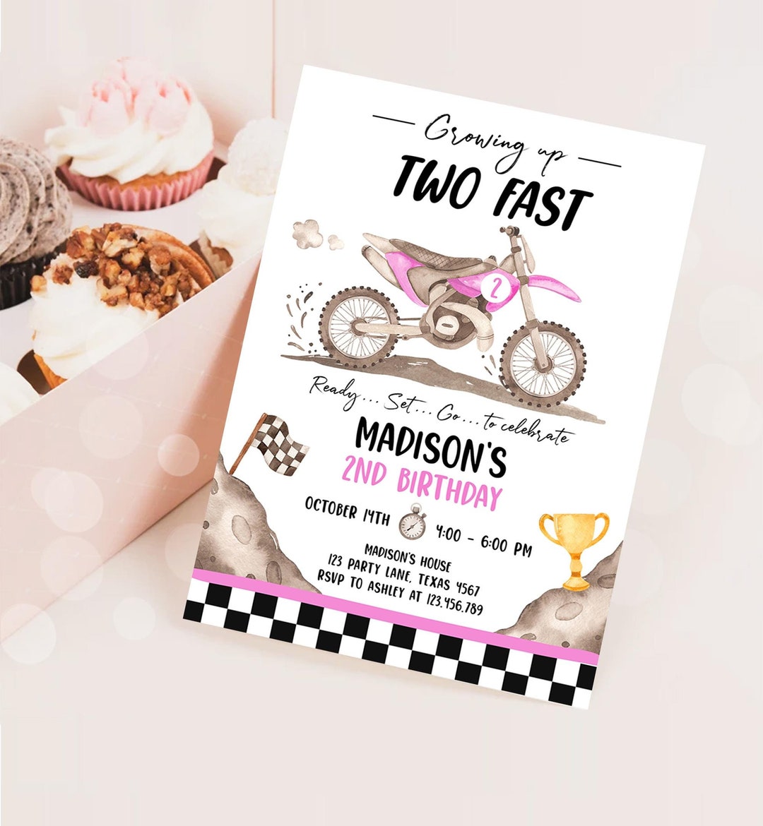 Editable Dirt Bike Birthday Invitation Growing up Two Fast Motorbike ...